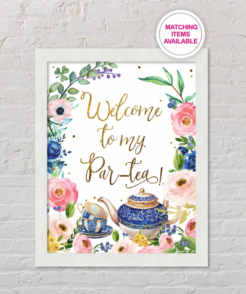 TEA Party Birthday Welcome Sign Poster Tea Party Wall Sign - Etsy