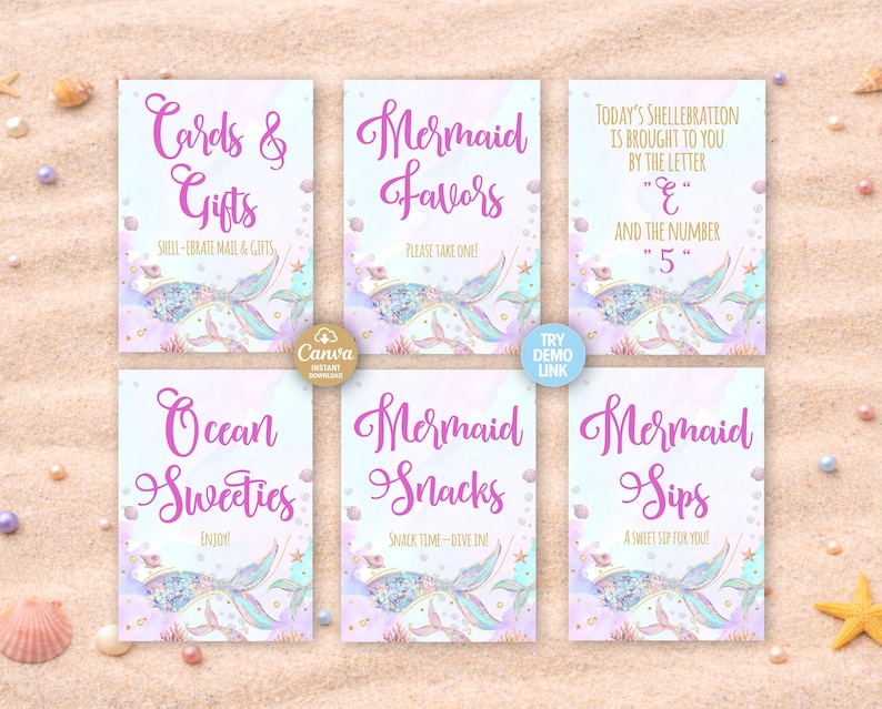 Under the Sea Mermaid Table Signs Set | Canva Editable Printables ...