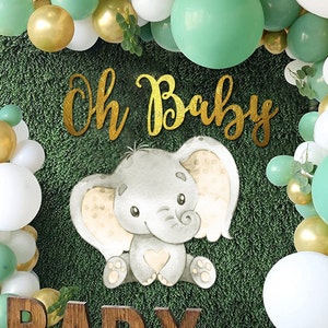 OH BABY Wall Sign Elephant, Baby Shower Oh Baby Wall Backdrop, Party ...