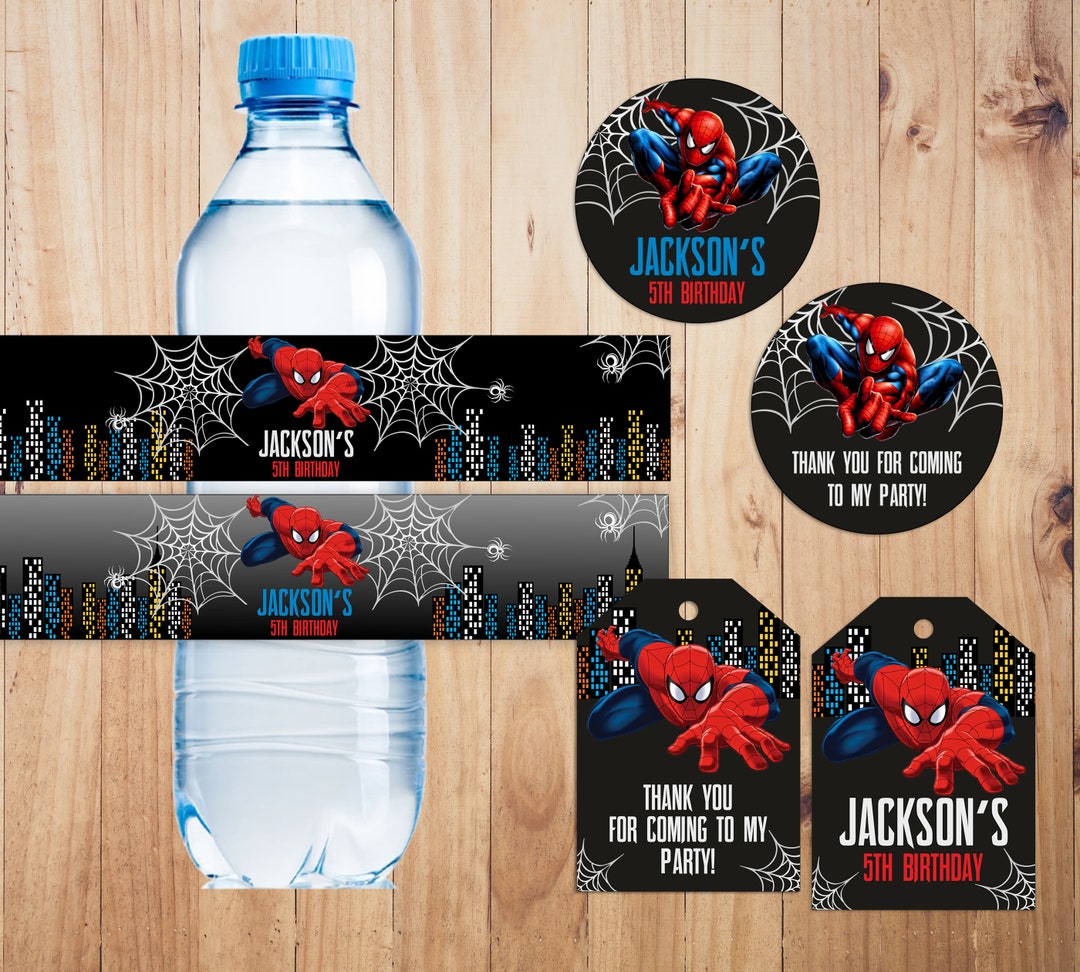 SPIDERMAN Bottle Label Wrapper Favor Tag Circle Sticker, SPIDER-MAN ...