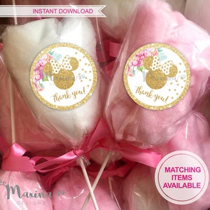 Minnie Mouse Thank You Favor Stickers, Birthday Party (digital Download ...