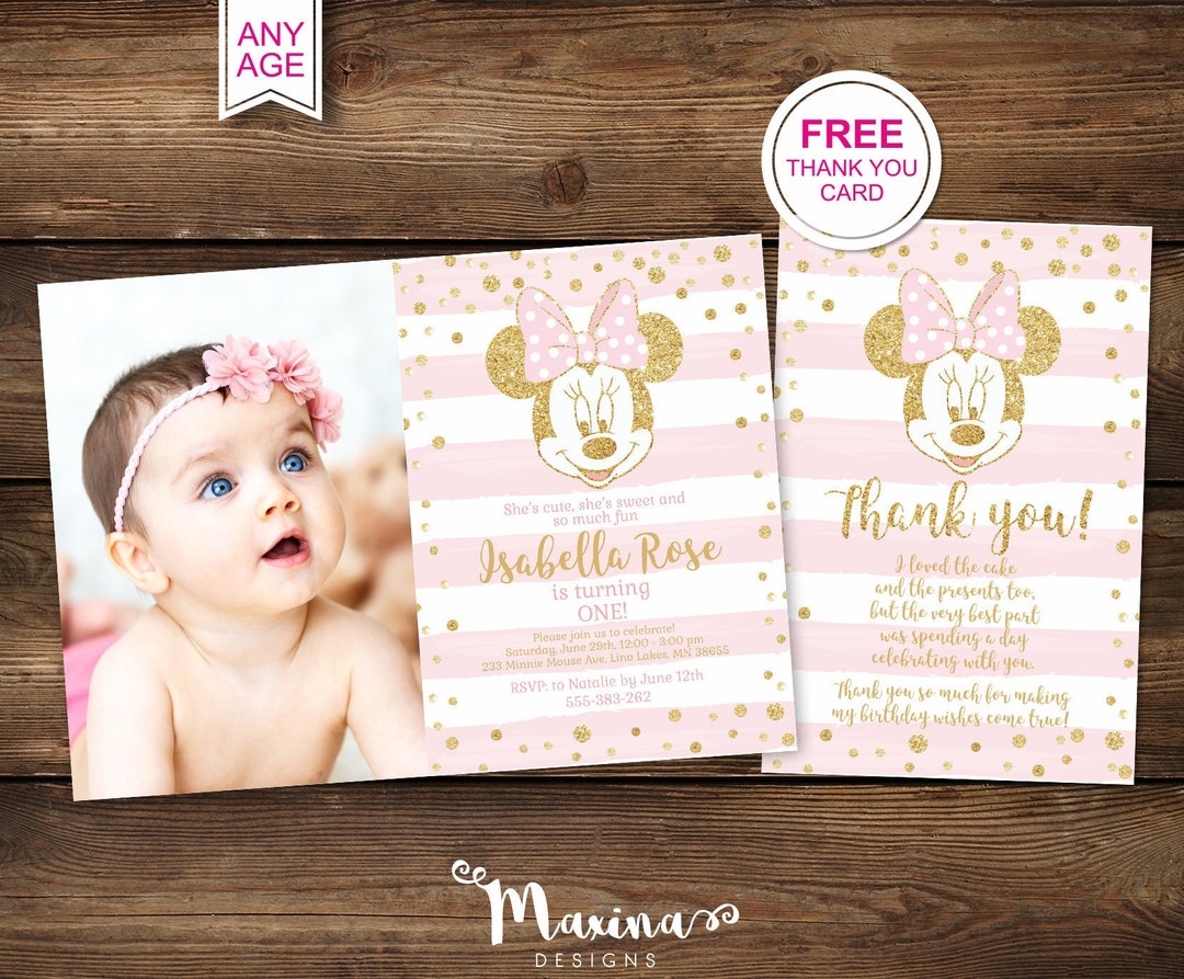 MINNIE MOUSE 1ST Birthday Invite, Minnie Mouse Photo Invitation Picture ...