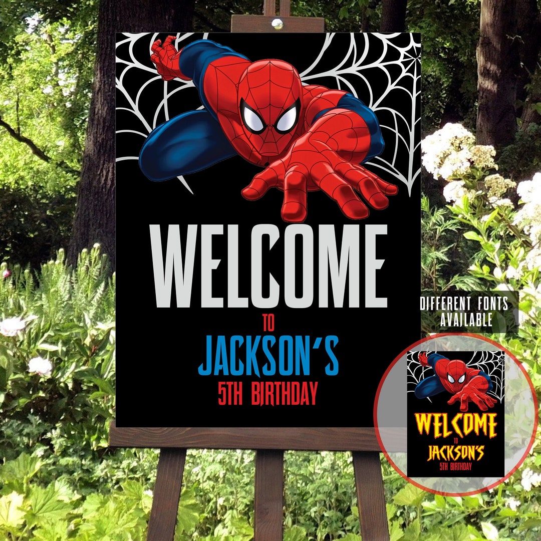 SPIDERMAN WELCOME SIGN, Spiderman Birthday Party Boy Welcome Poster ...