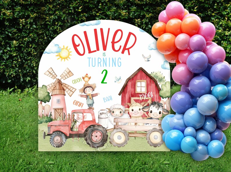 Farm Birthday Arch Backdrop • Custom Barnyard Animals Photo Prop ...