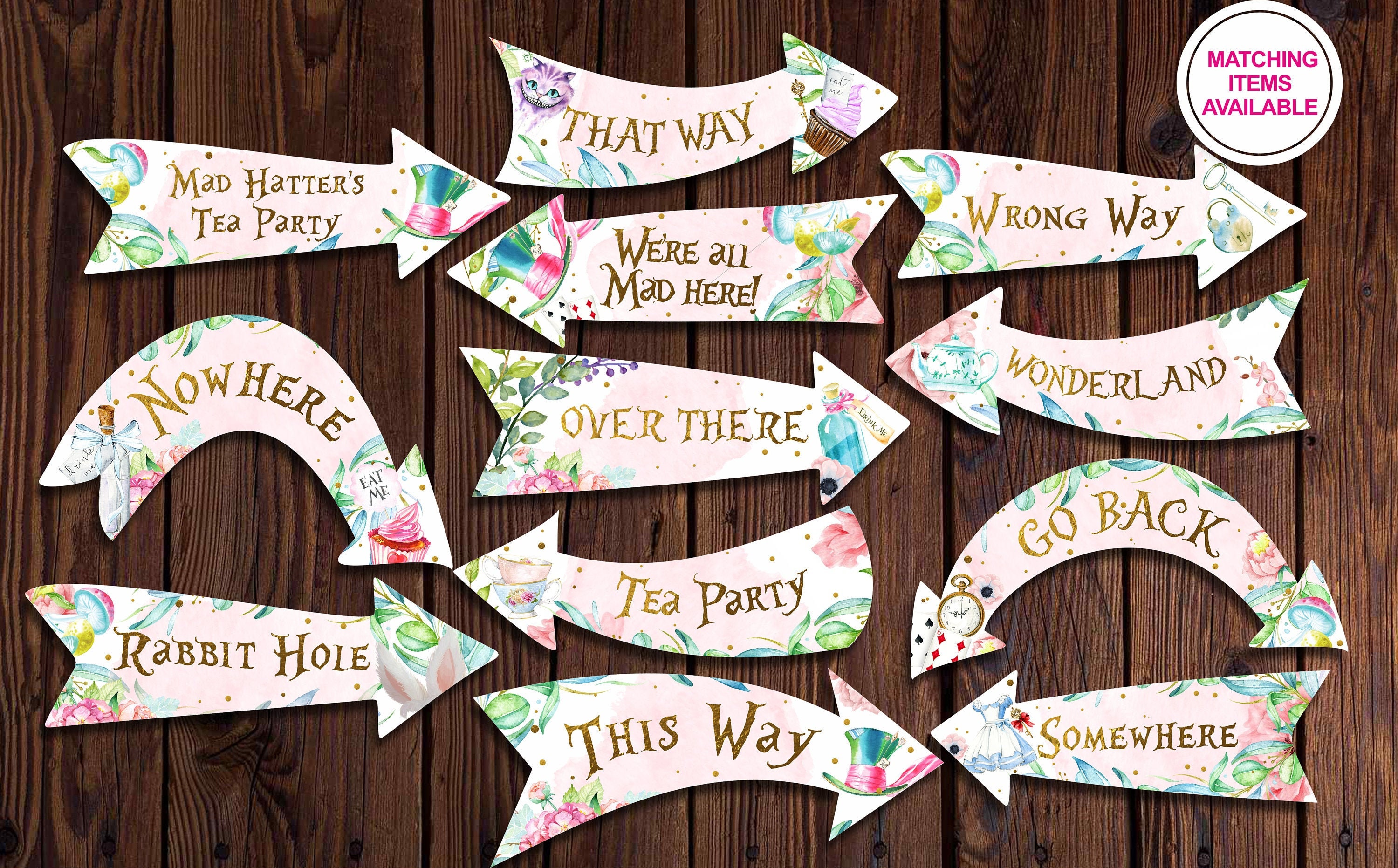 ALICE IN WONDERLAND Party Signs Alice in Wonderland Arrows - Etsy Australia