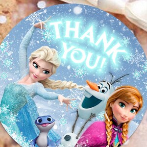 FROZEN Circle Stickers Thank You Tag, Favor Tags Elsa and Anna Frozen ...