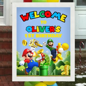 SUPER MARIO Welcome Sign 1st Birthday Party Boy, Mario Bros Luigi ...