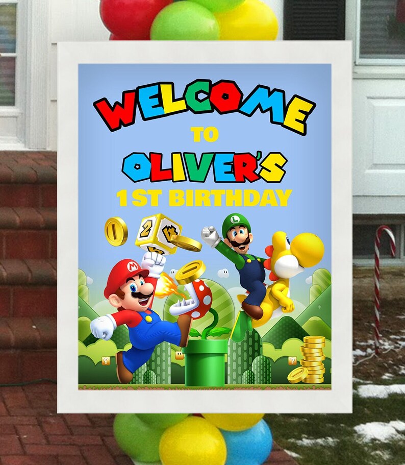 SUPER MARIO Welcome Sign 1st Birthday Party Boy Mario Bros - Etsy