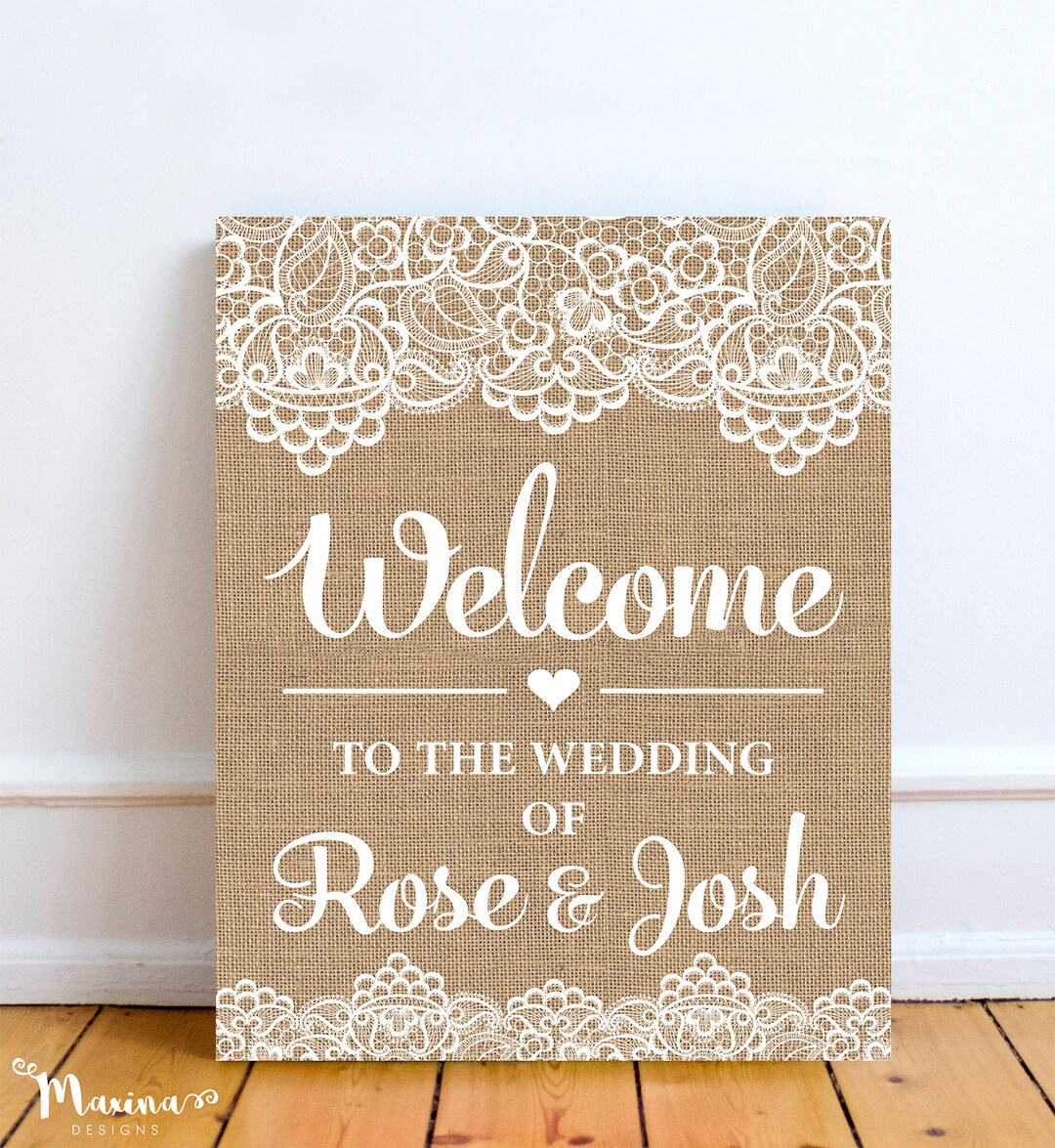 Lace Wedding Welcome Sign, Rustic Signs, Printable, Handmade Wedding ...
