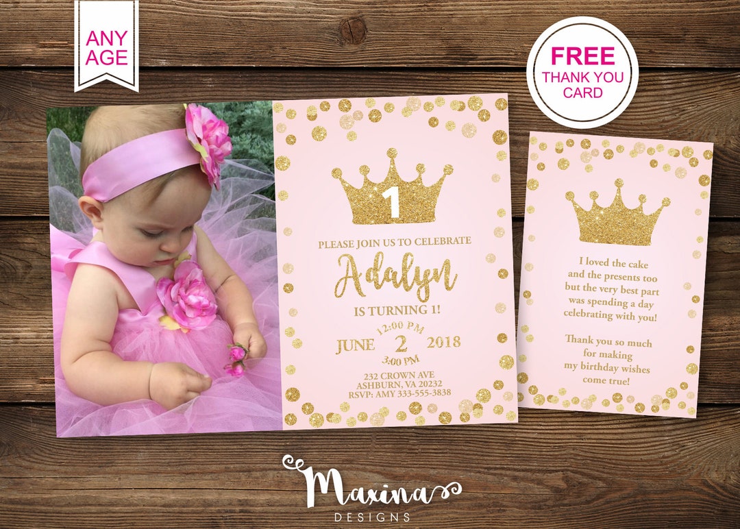 Princess Birthday Invitation Girl, 1st Birthday First Party Invitation ...