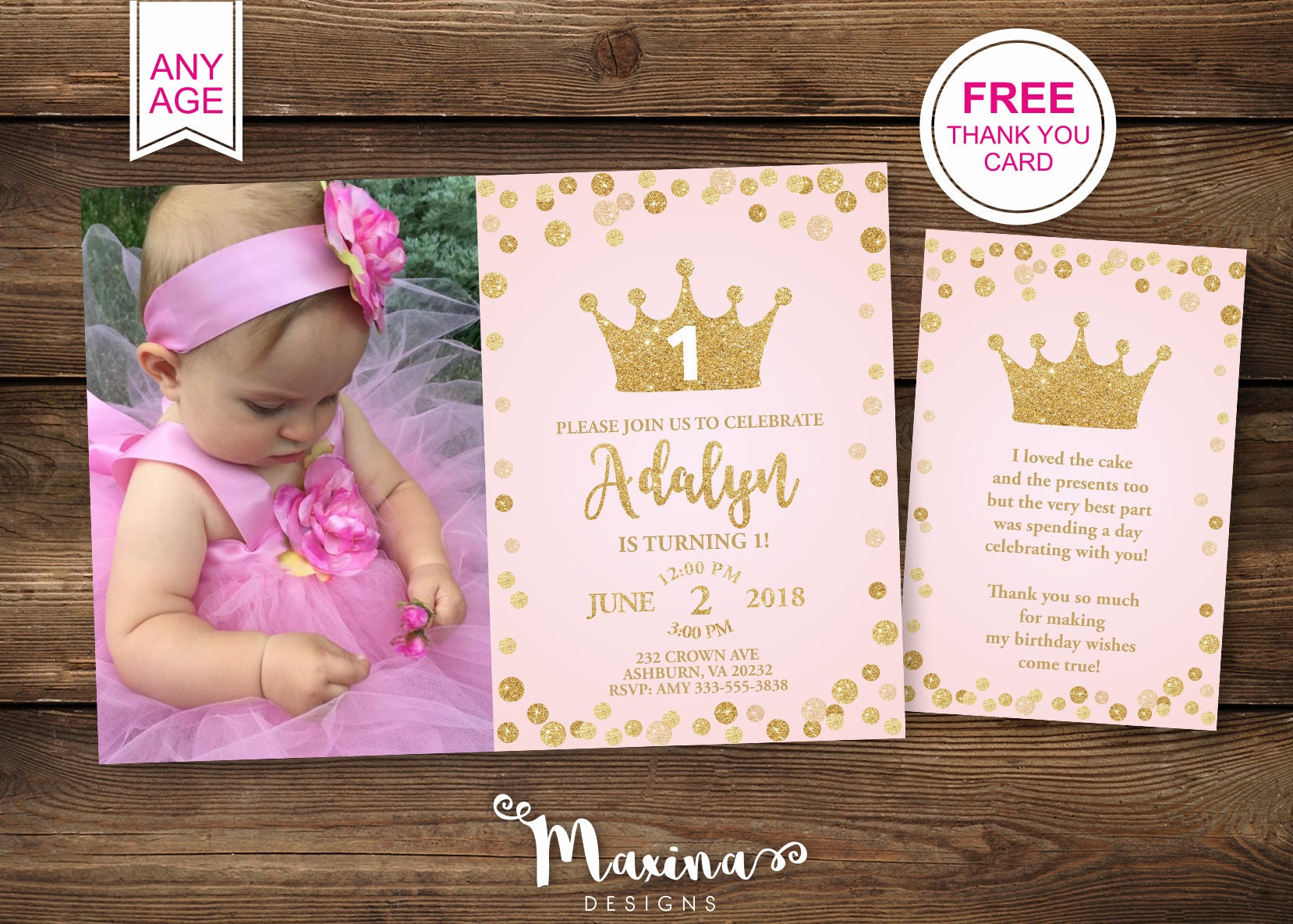 1st Birthday Invitation Princess Theme