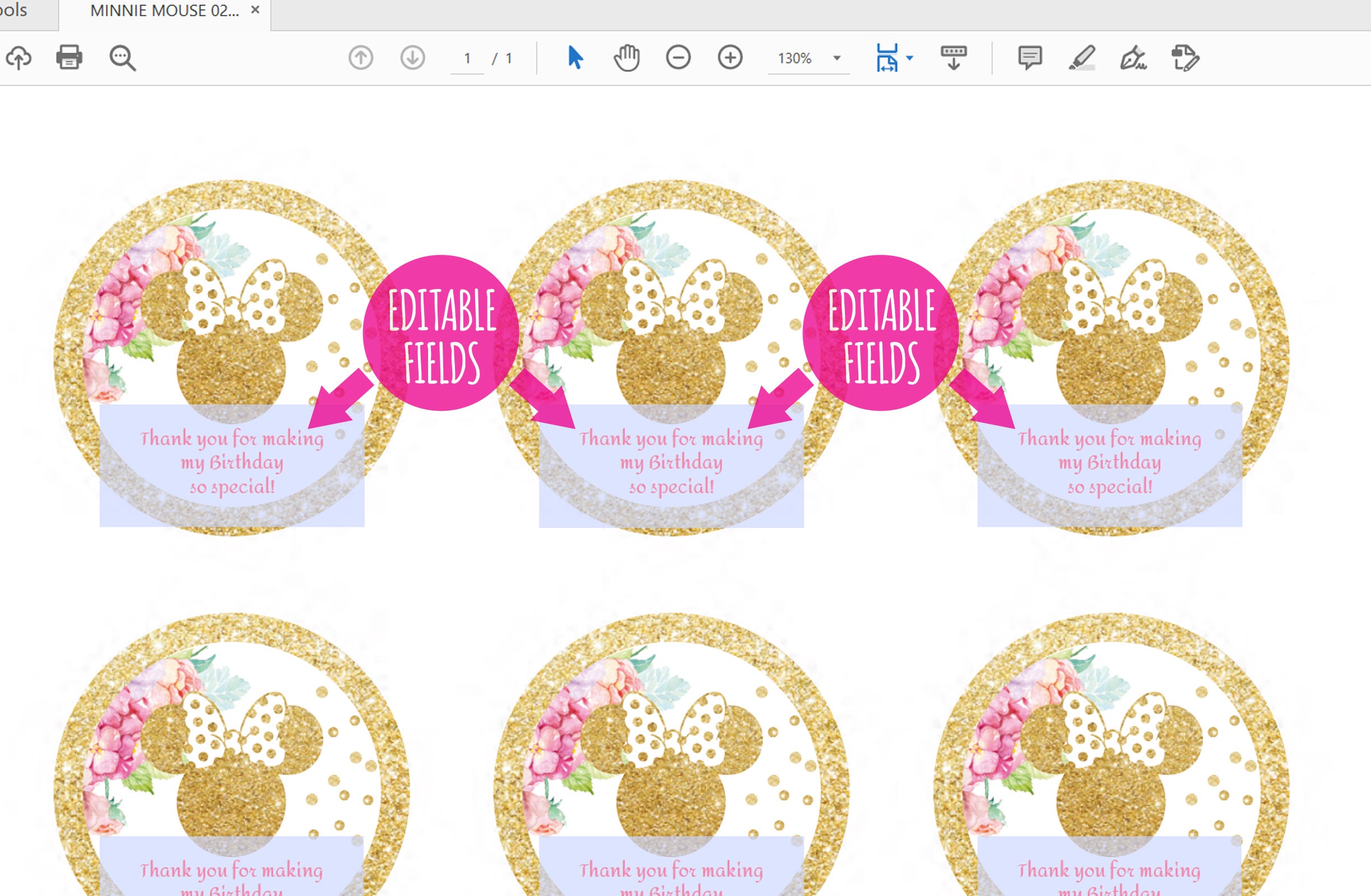Minnie Mouse Birthday Favor Stickers | Editable Thank You Tags (instant ...
