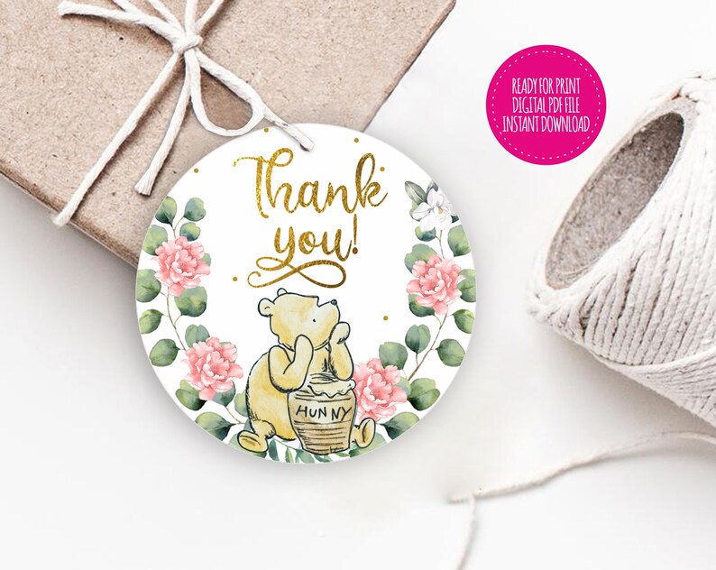 WINNIE THE POOH Circle Stickers Thank You Tag Cupcake Toppers - Etsy