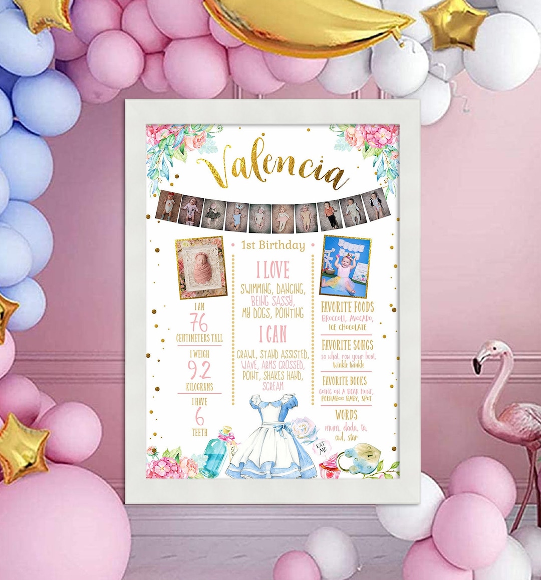 Alice in Wonderland Milestone Poster | Custom Photo Collage Chalkboard ...