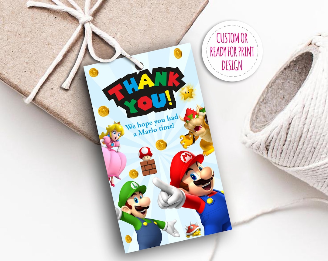 Super Mario Favor Tag | Printable Thank You Tags | Custom Party Labels ...