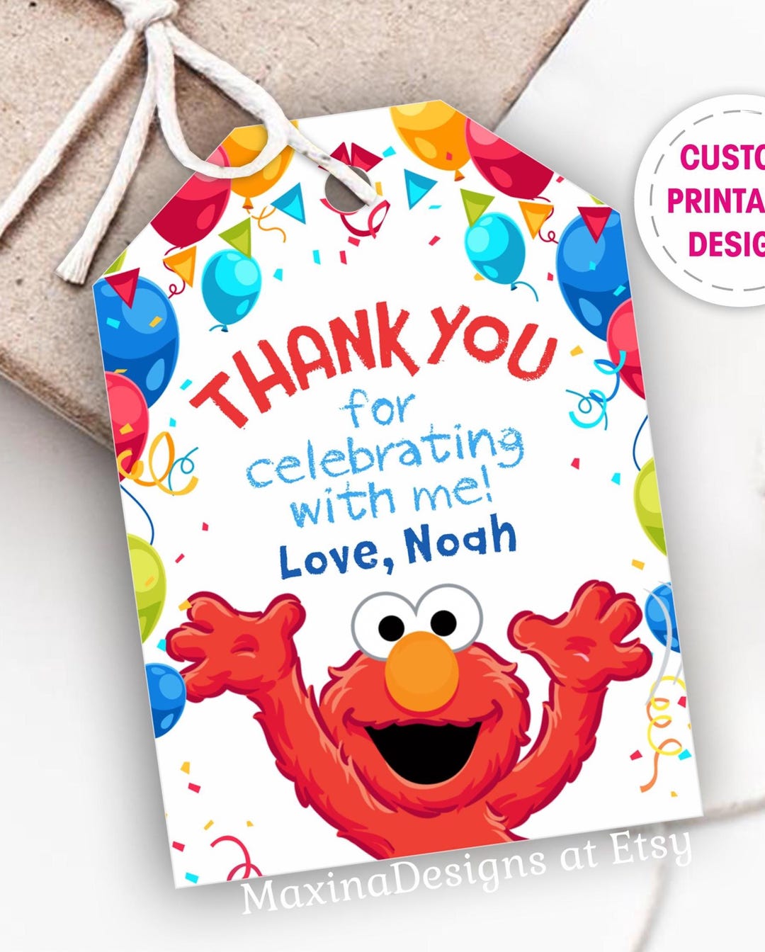 ELMO TAG FAVOR Thank You Label Birthday Party Sesame Street, Custom ...