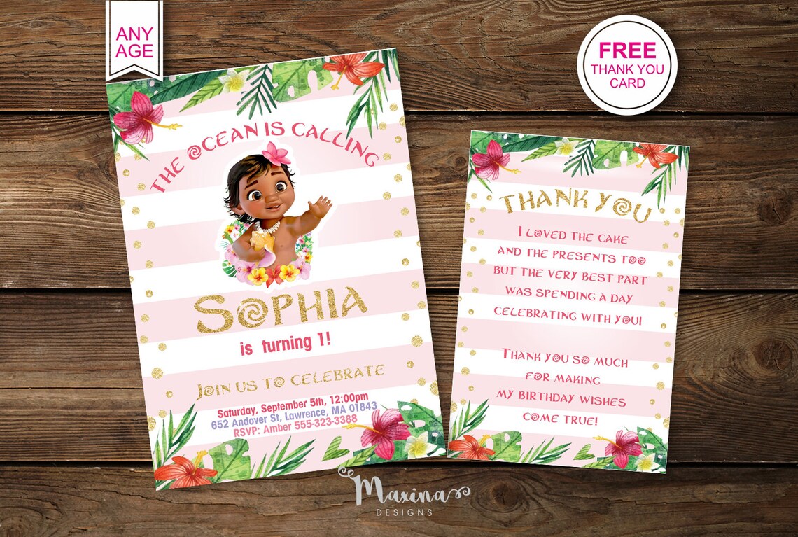 Baby Moana Birthday Invitation Baby Moana Invite Baby Moana - Etsy