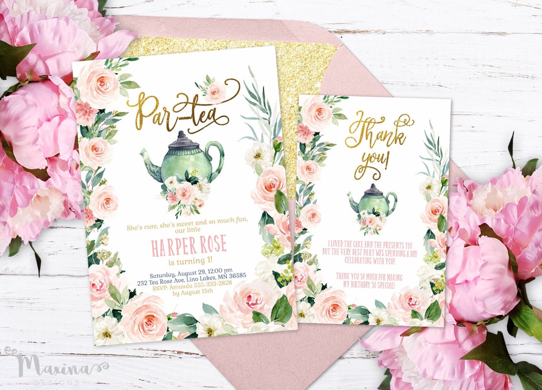 Par-tea 1st Birthday Invitation, Tea First Birthday Invite, Par-tea ...