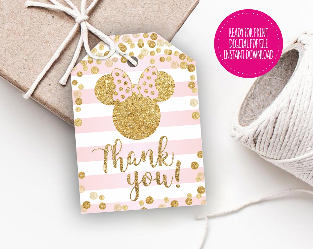 Minnie Mouse Favor Tags | Pink Gold Thank You Tag | Striped Birthday ...