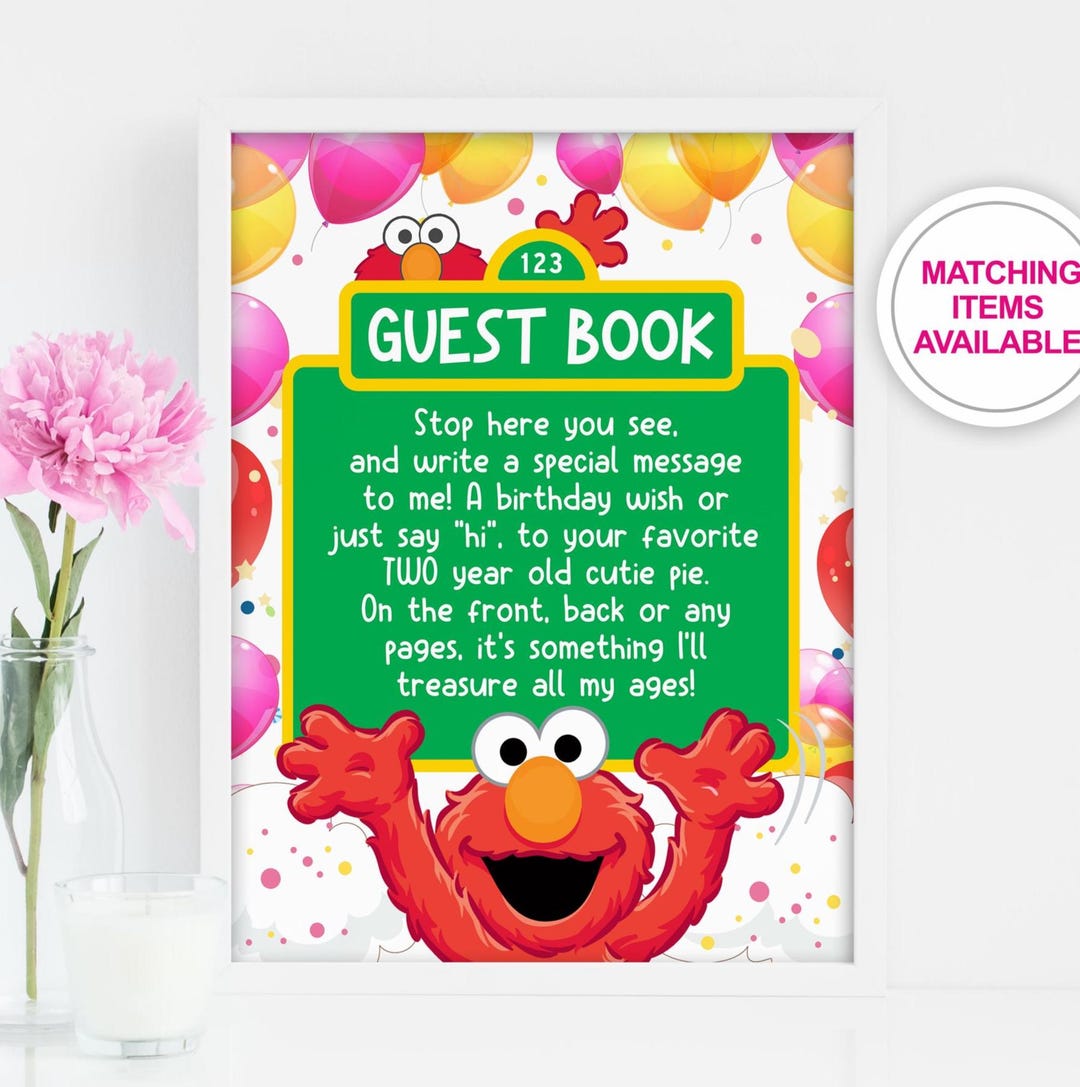 ELMO GUEST BOOK Sign Girl Birthday Custom Poster Table Sesame Street ...