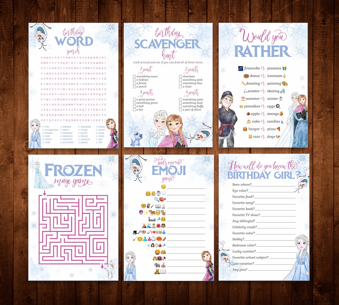 FROZEN GAMES Birthday Party Printable, Frozen Anna and Elsa Printable ...