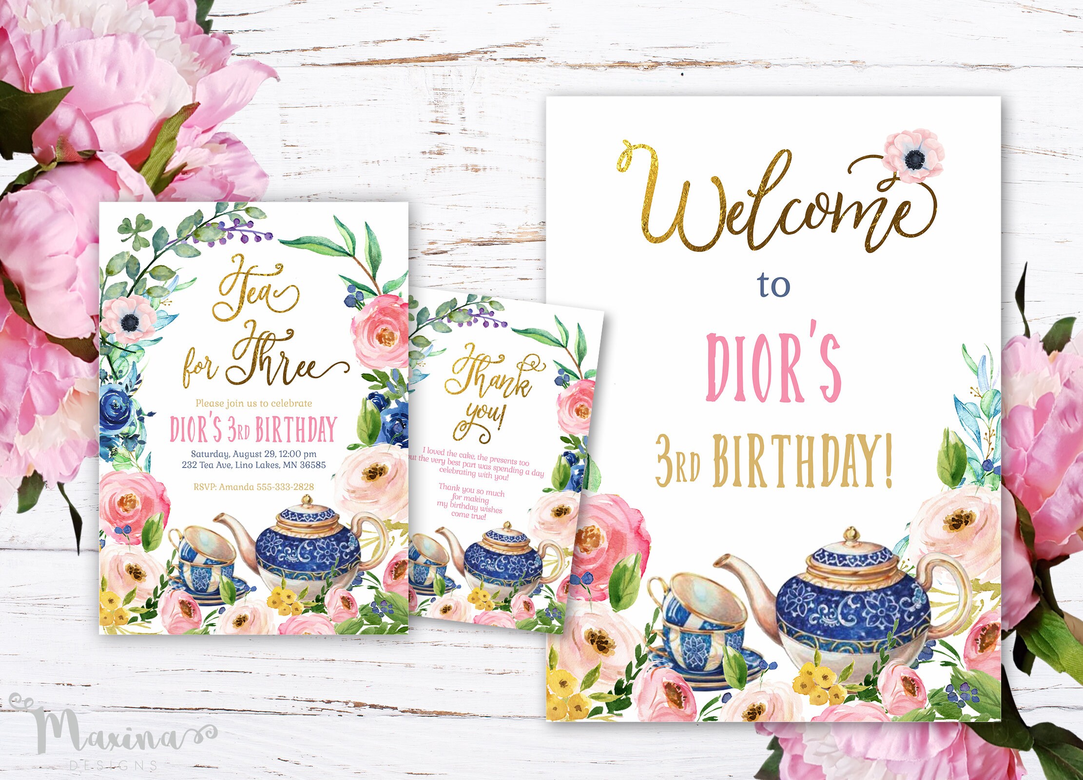 Tea for Three Invitation Tea 3rd Birthday Invite Par-tea | Etsy
