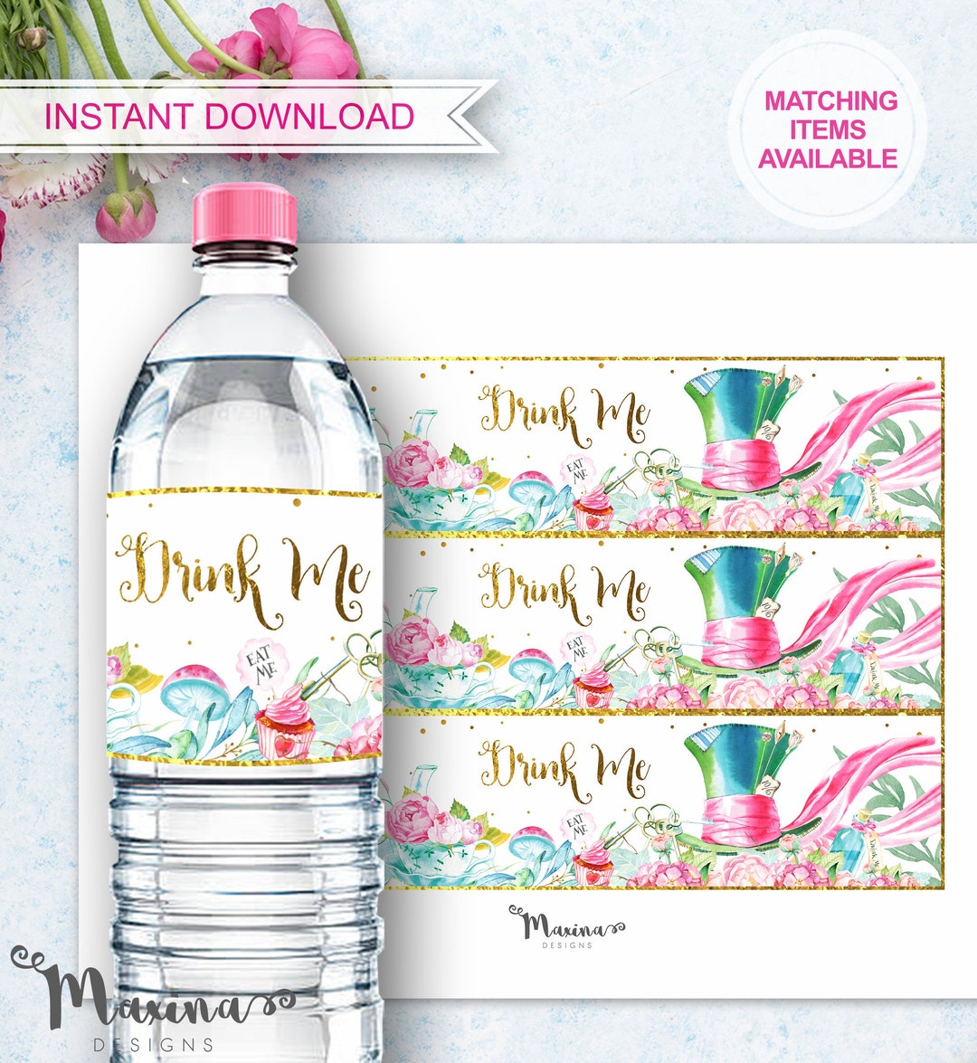 ALICE IN WONDERLAND Bottle Label Printable Drink Me, Birthday Water ...