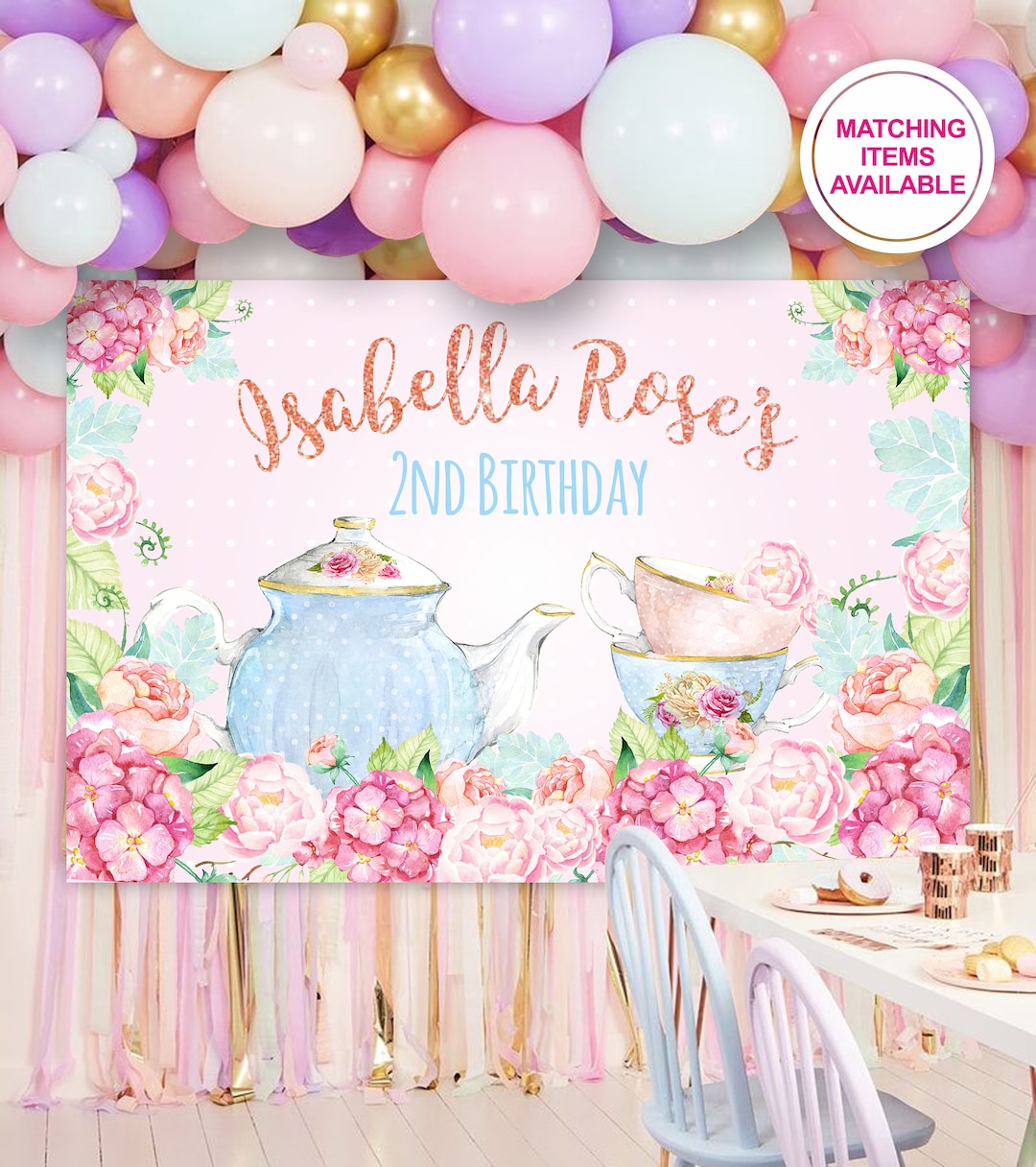 Tea for Two Backdrop Party Wall Decal, Tea Sign Wall Vinyl, Par-tea ...