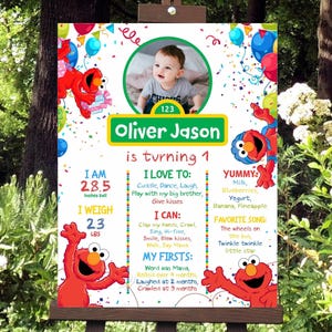 ELMO MILESTONE SIGN Poster 1st Birthday Sesame Street Chalkboard Party ...