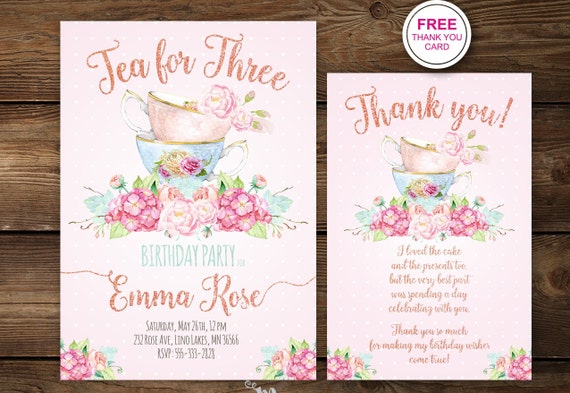 Tea for Three Birthday Invitation 3rd Birthday Invite Third - Etsy