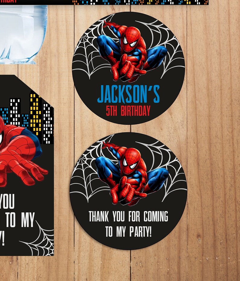 SPIDERMAN Bottle Label Wrapper Favor Tag Circle Sticker - Etsy