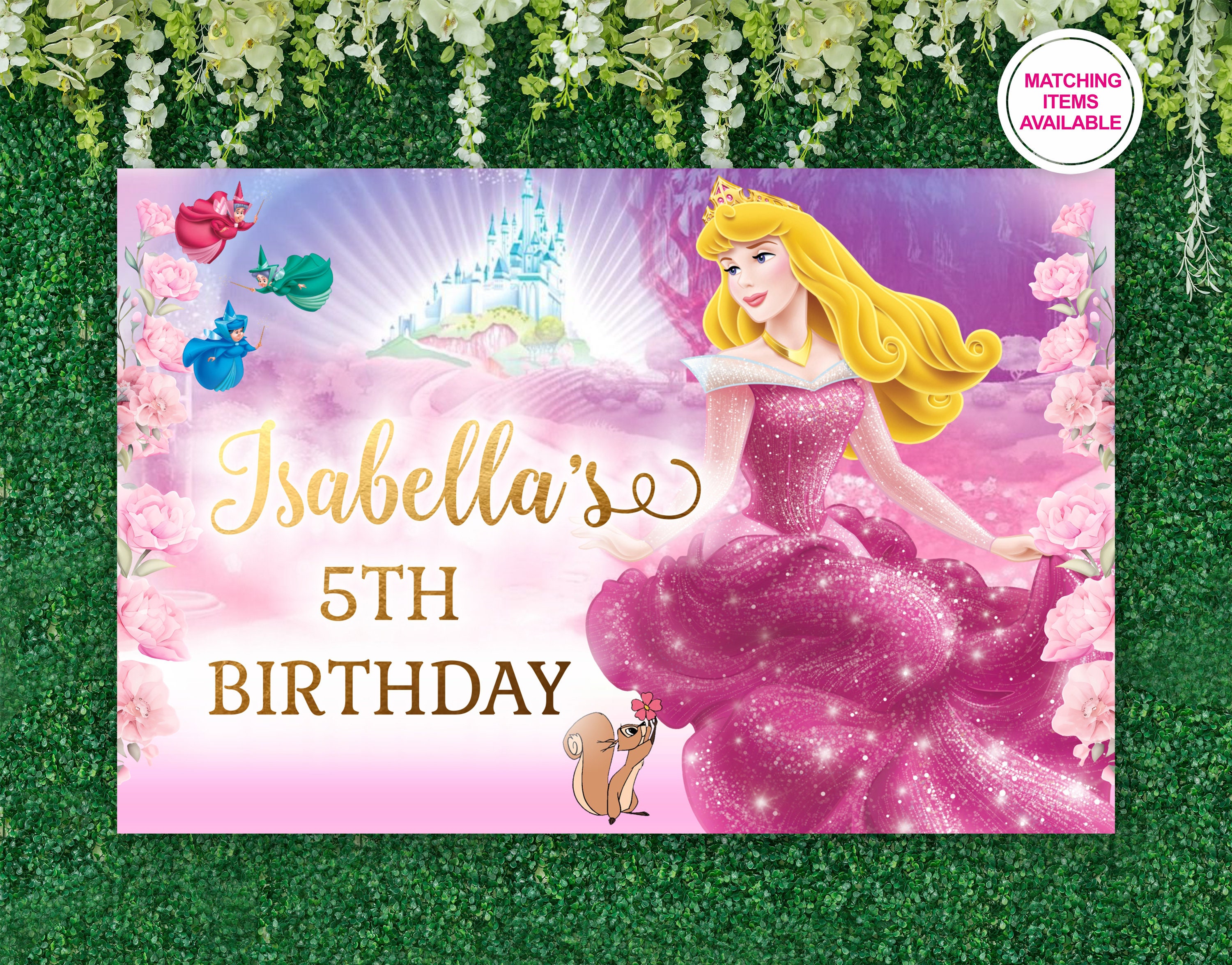 PRINCESS AURORA BACKDROP Birthday Wall Decoration Sleeping Beauty ...