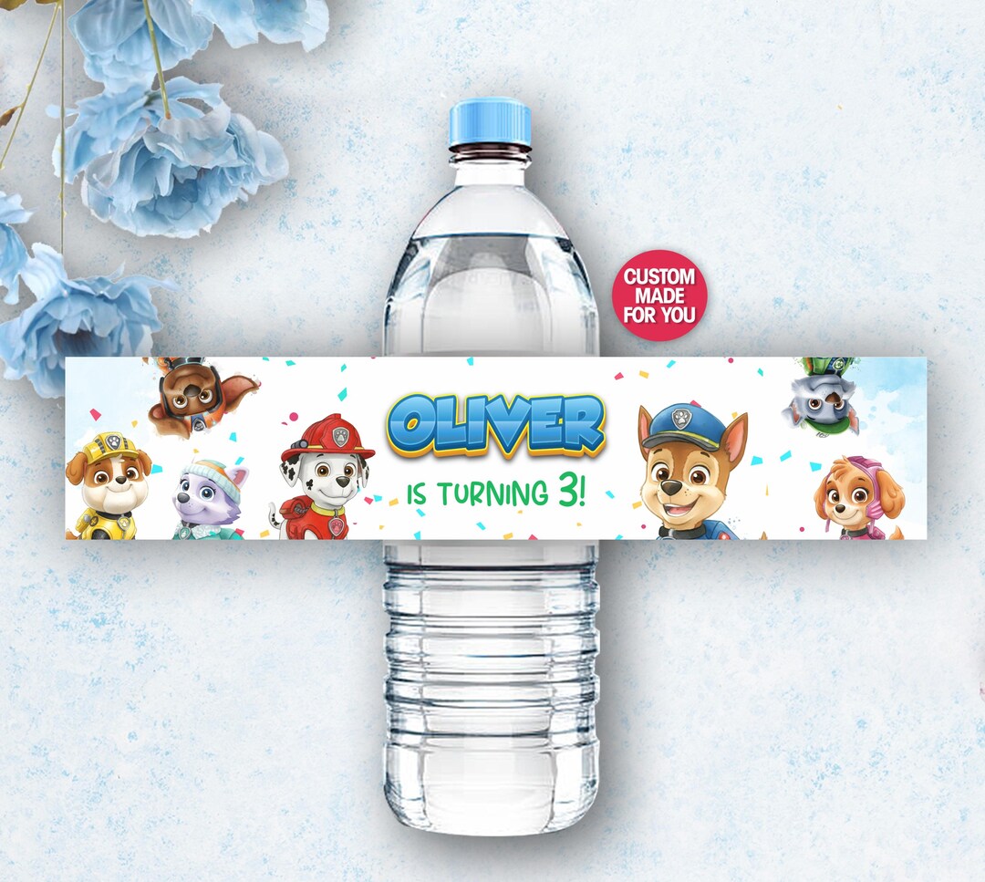 Water Bottle Label Wrap | Paw-ty Puppy Birthday | Custom Name Age ...