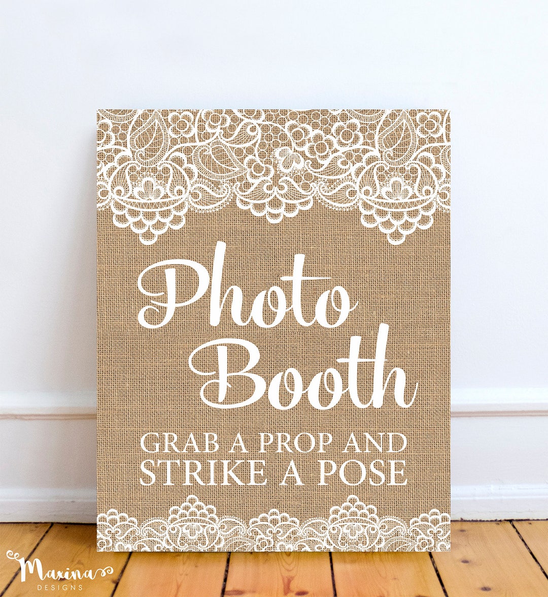 Photo Booth Sign, Rustic Burlap Lace, Wedding Decor, Country Bridal ...