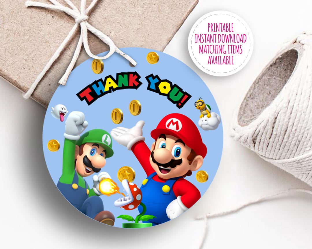 SUPER MARIO Circle Stickers Thank You Tag Mario and Luigi Favor Tags ...