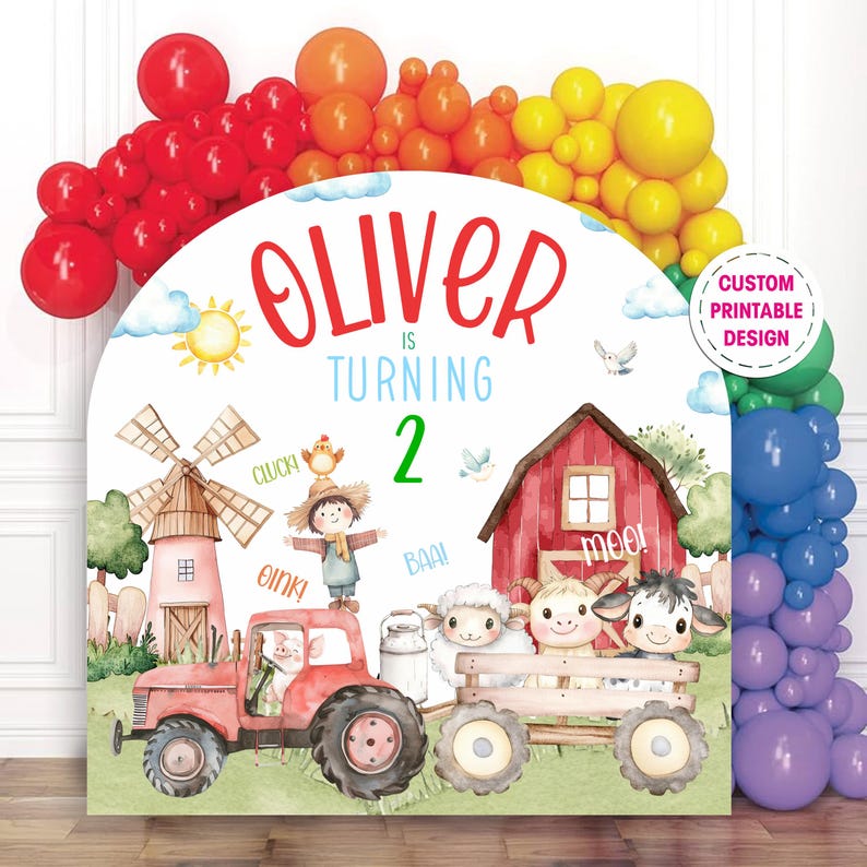 Farm Arch Backdrop • Barnyard Birthday Photo Prop • Printable Farm ...