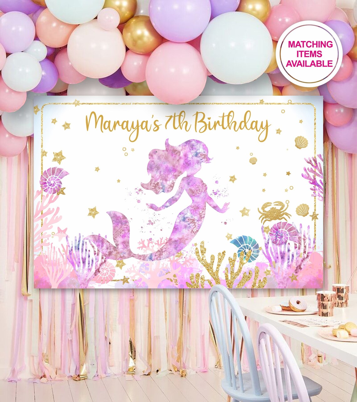 Mermaid Birthday Wall Backdrop | Under the Sea Party Decor | Printable ...