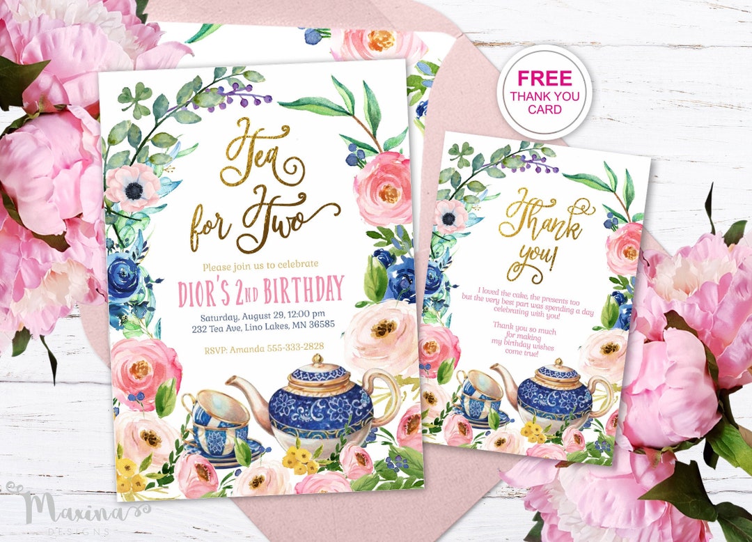 TEA for TWO Invitation, Tea 2nd Birthday Invite, Par-tea Invitation ...