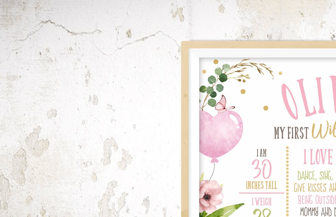 1st Birthday Girl Milestone Poster Sign Board Chalkboard Sign - Etsy