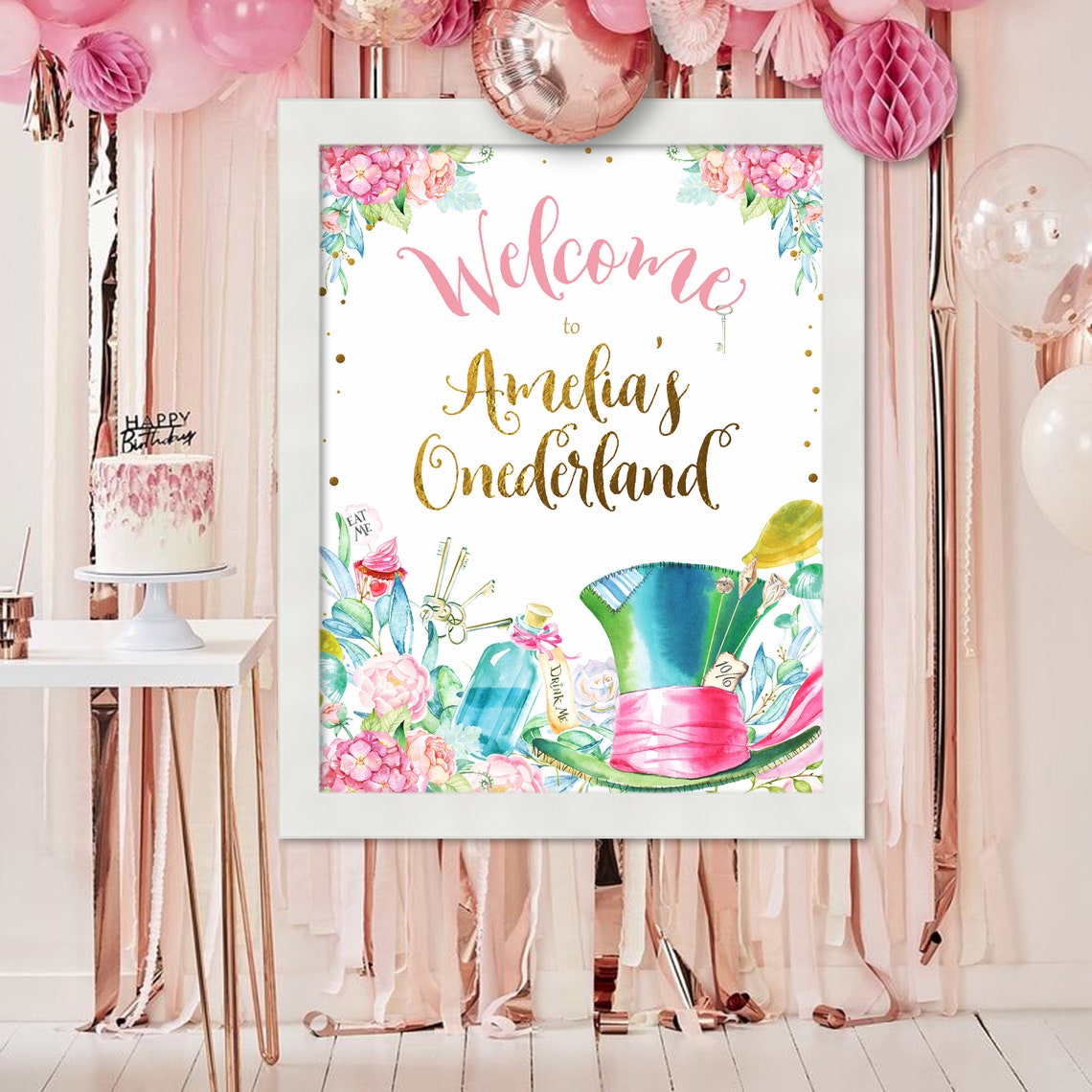 Alice in Wonderland Welcome Sign | Custom Printable Poster for Birthday ...