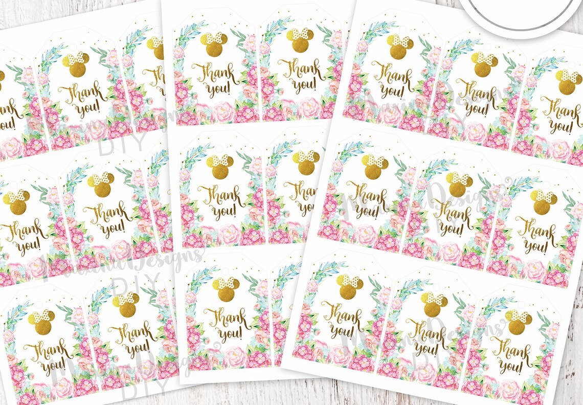 Minnie Mouse favor tag Thank you tags Birthday party tags | Etsy