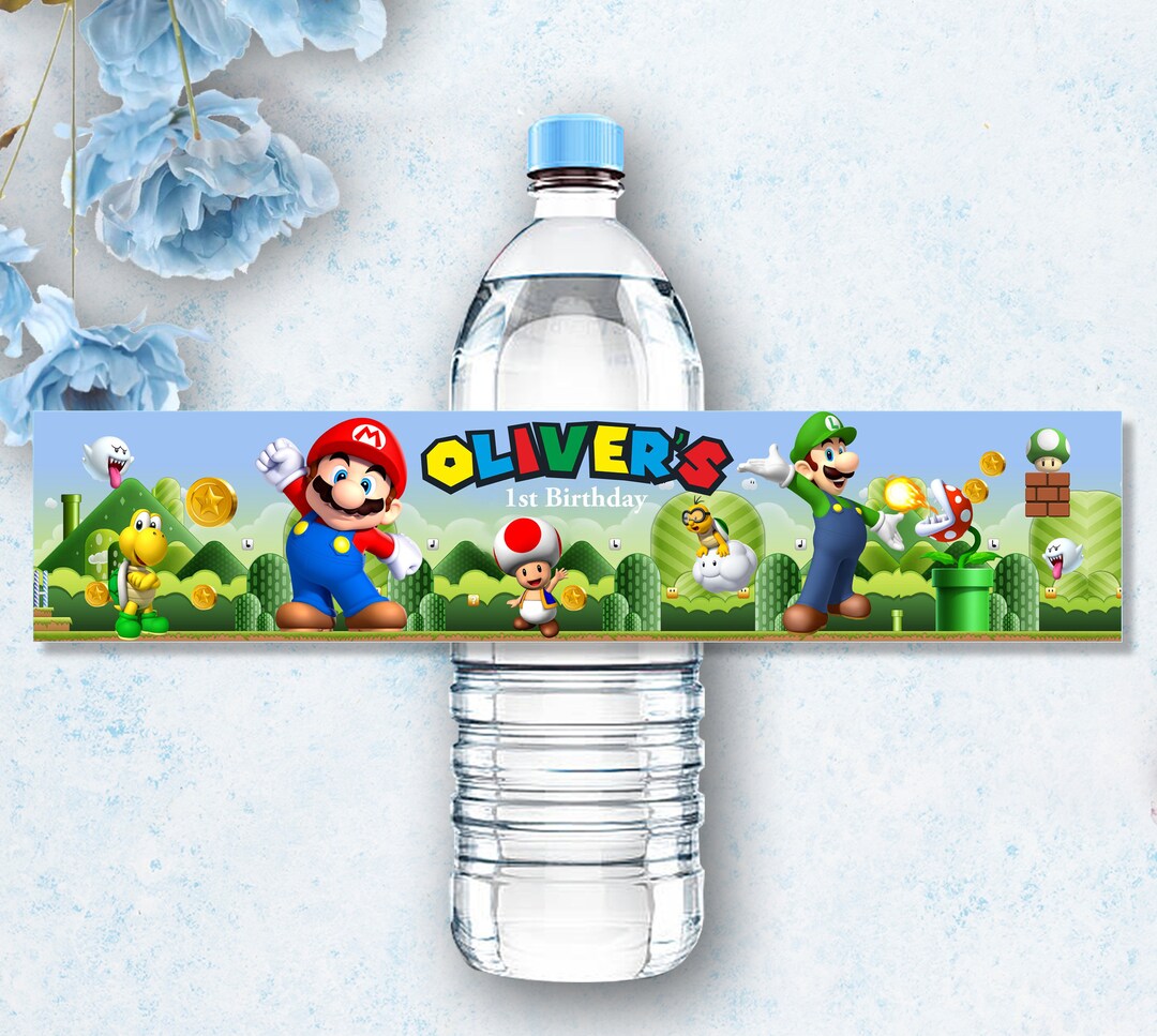 SUPER MARIO Bottle Label Custom, Water Bottle Wrapper Super Mario and ...