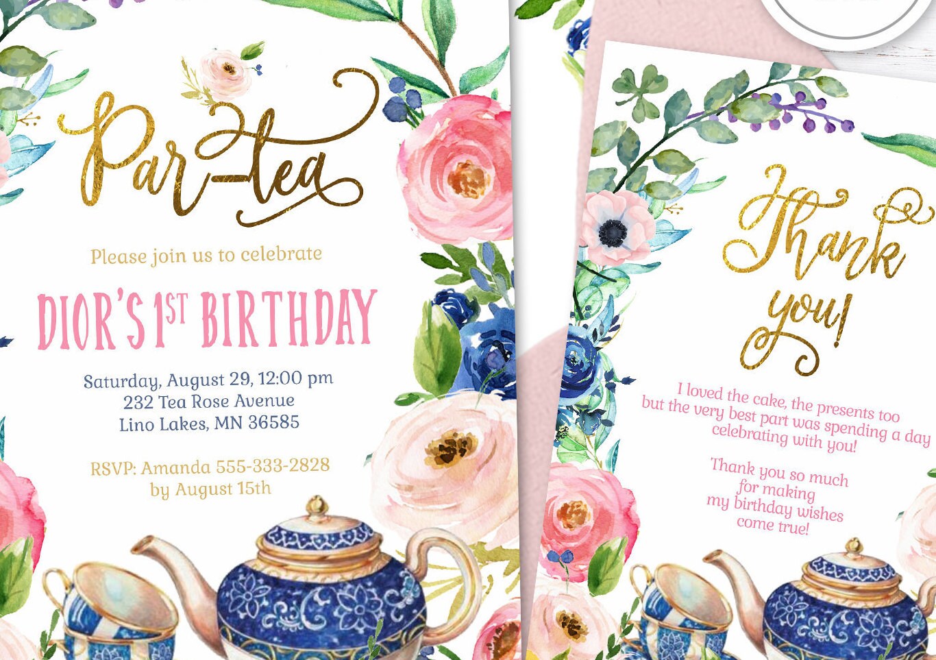 Par-tea 1st Birthday Invitation Tea First Birthday Invite - Etsy