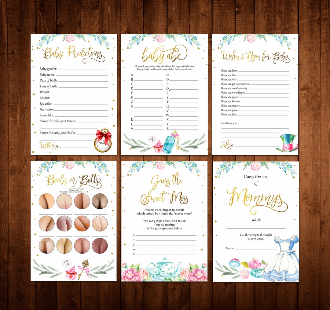 BABY SHOWER Printable Games Bundle Alice in Wonderland, Virtual Baby ...