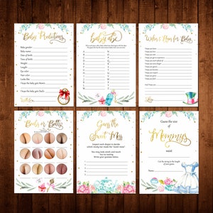 BABY SHOWER Printable Games Bundle Alice in Wonderland, Virtual Baby ...