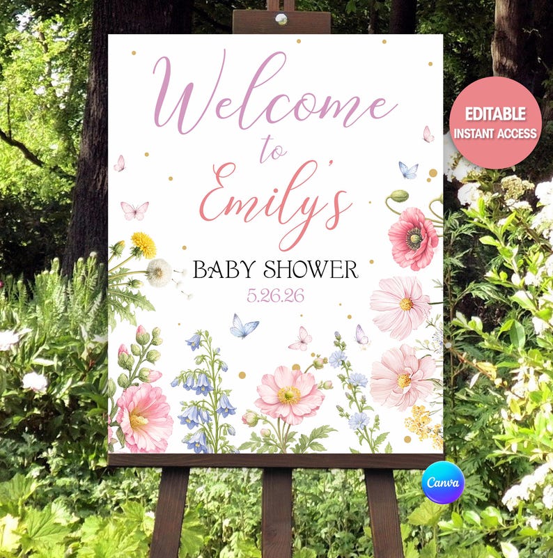 Baby in Bloom Welcome Sign | Editable Canva Shower Decor | Spring ...