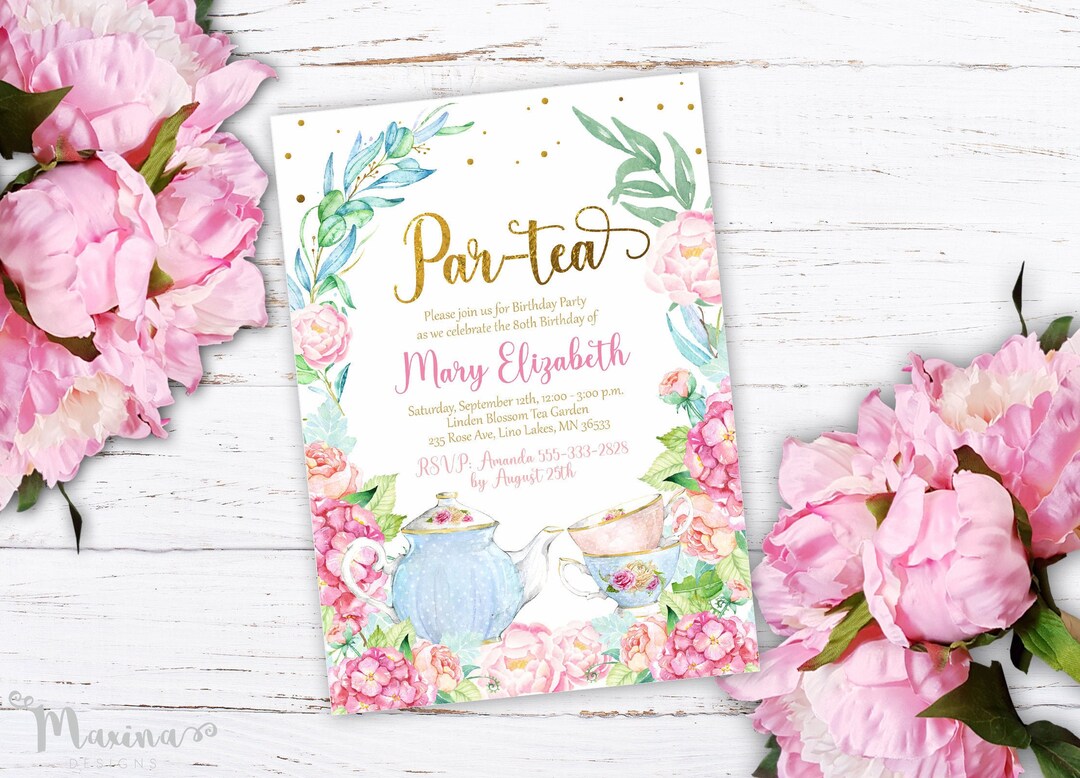 Par-tea Adult Invitation Anniversary, Birthday Tea Party Invite Woman ...