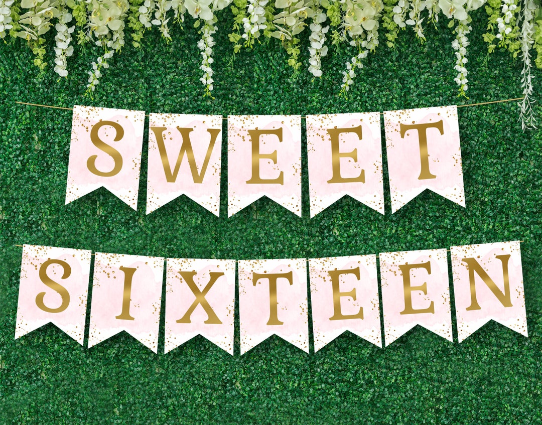 SWEET SIXTEEN 16TH Birthday Girl Wall Banner, Teenage Girl Party Banner ...