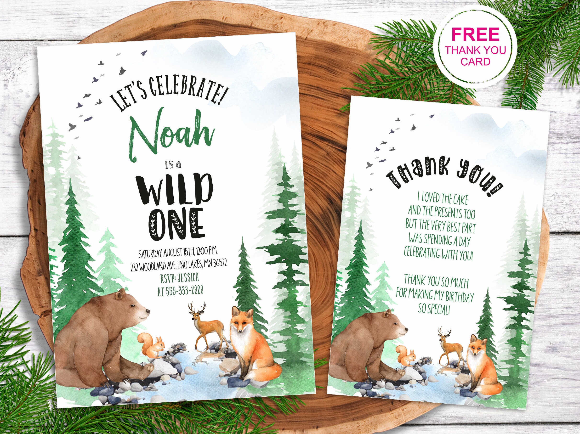 1st Birthday Invite Boy Forest Animals Woodland Invitation | Etsy