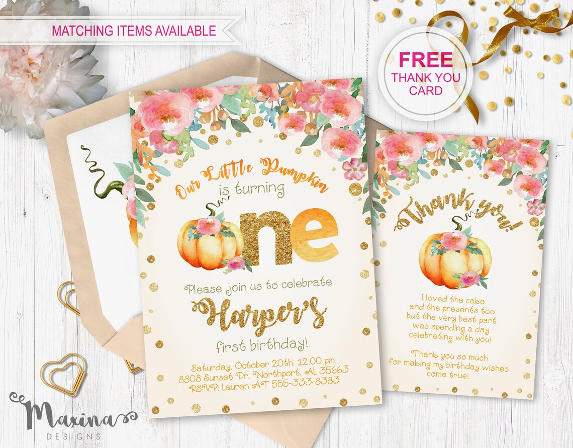 Pumpkin First Birthday Invitation 1st Birthday Party Girl - Etsy